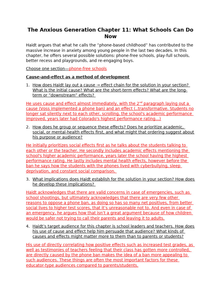 The Anxious Generation Chapter 11 Discussion Questions | PDF | Mental ...