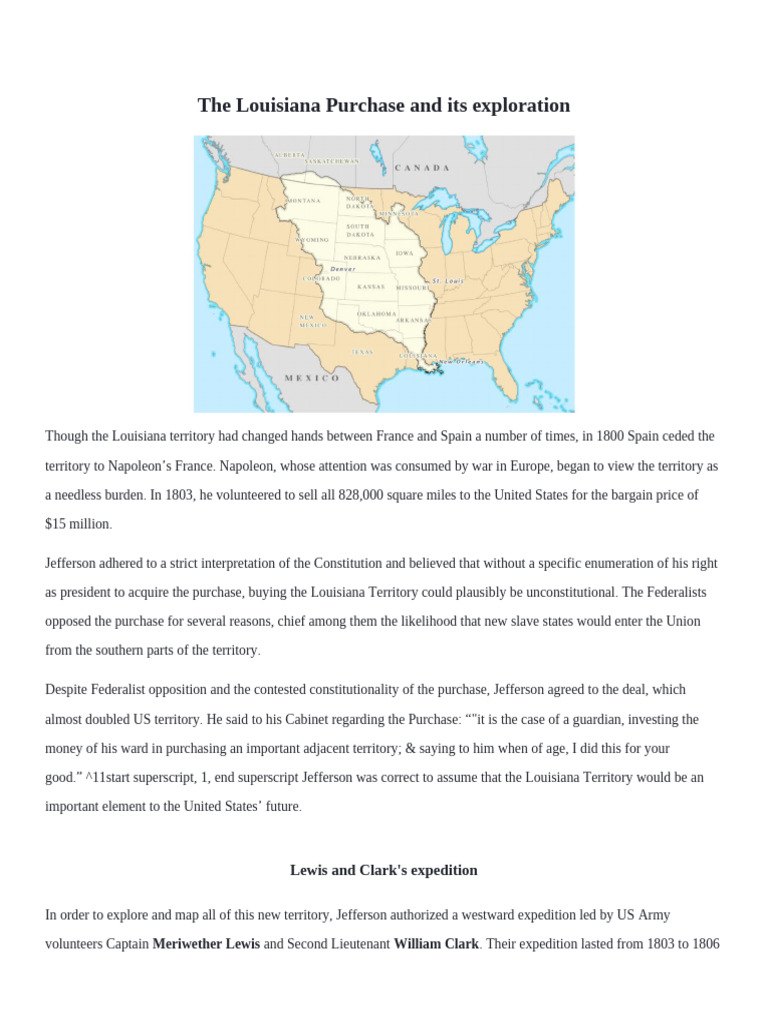 The Louisiana Purchase and Its Exploration | PDF | Louisiana Purchase ...