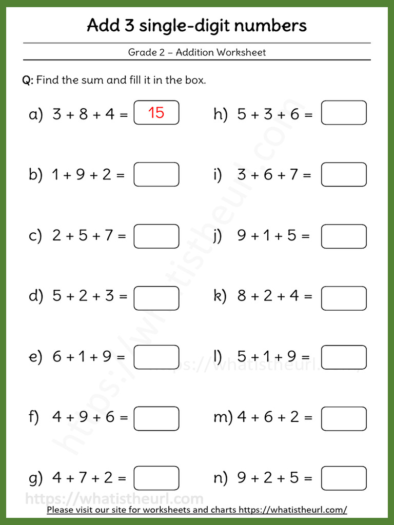 Adding 3 Single Digit Numbers Worksheet 02 | PDF