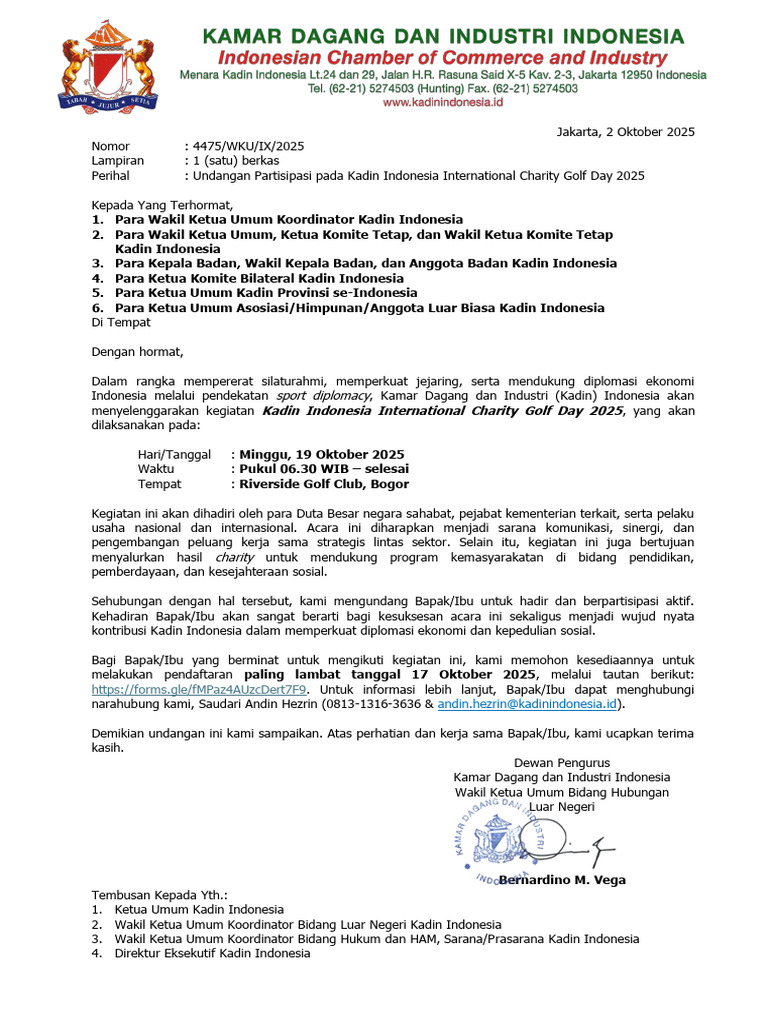 Undangan Golf Charity Kadin 2025 | PDF