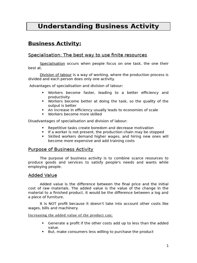 Section 1 - Understanding Business Activity | PDF | Franchising ...