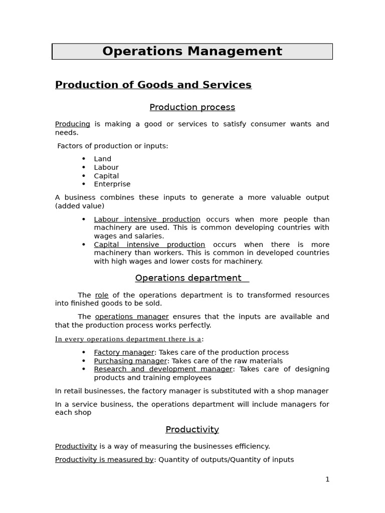 Operations Management in Production | PDF | Labour Economics | Lean ...
