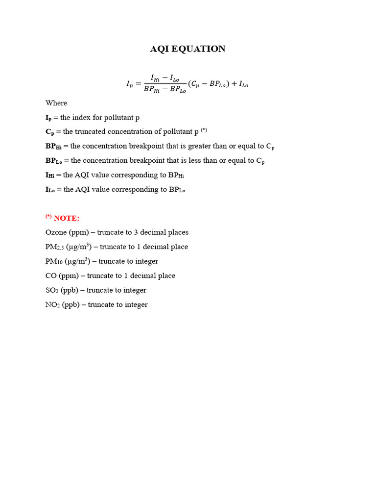 AQI Calculation Formula Explained | PDF