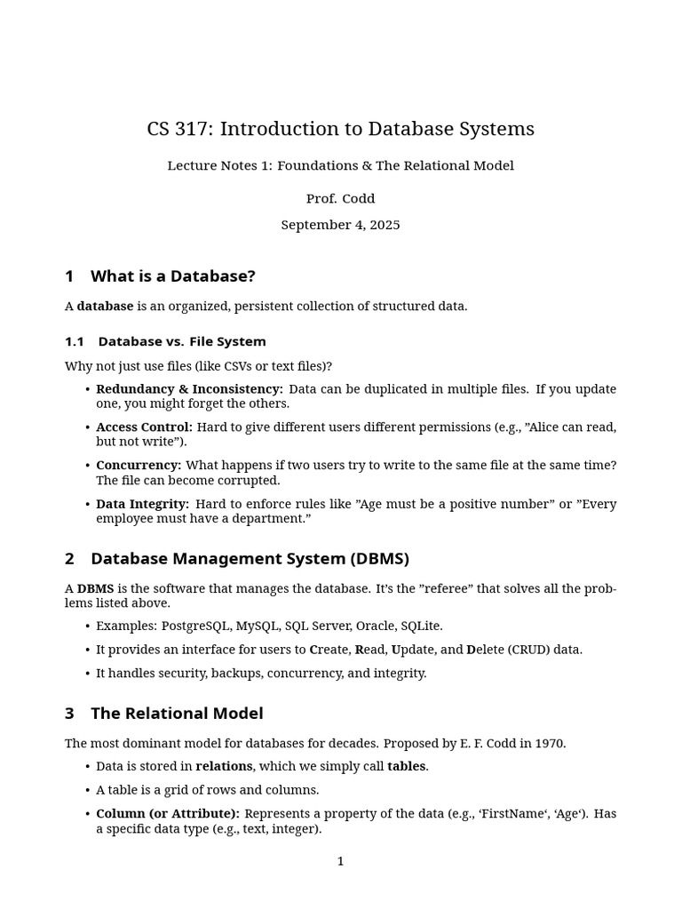 DB Lecture 1 Intro to Relational Databases SQL | PDF | Databases | Sql