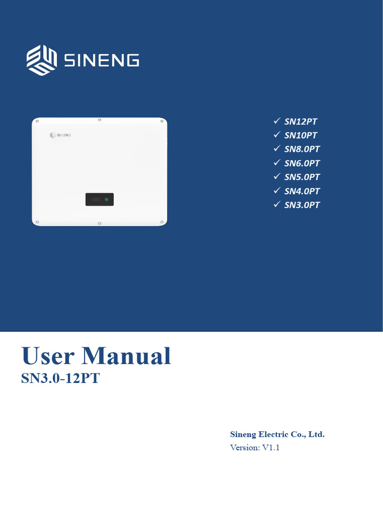 SN3 012PTUsermanualV1 1 | PDF | Electrical Connector | Power Inverter