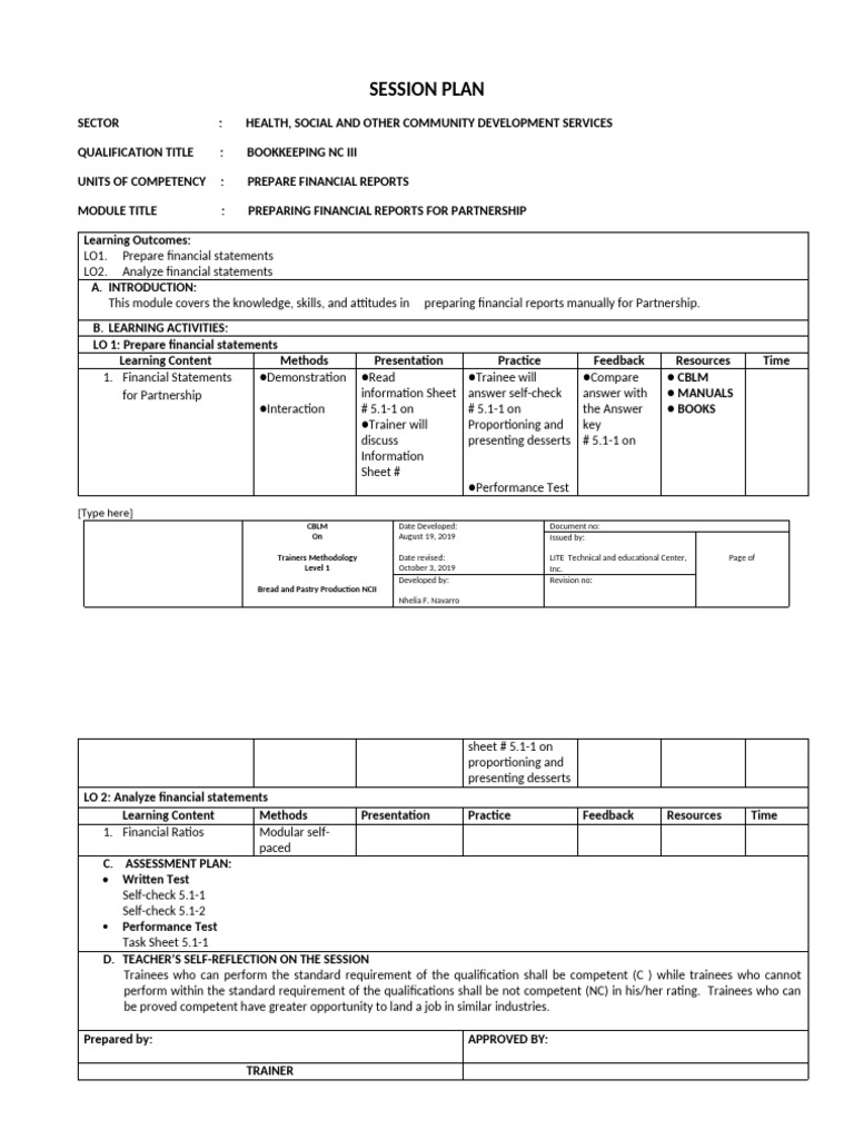 TM1_SESSION PLAN_Prepare Financial Reports Partnership | PDF ...