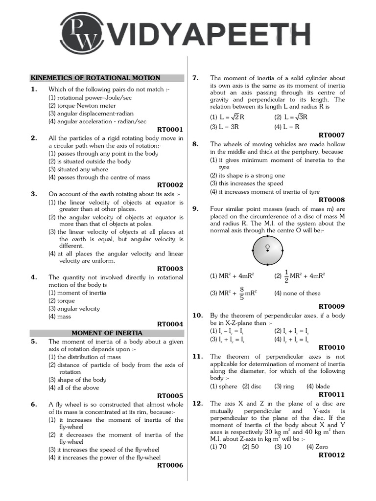 Rotational Motion_Practice Sheet | PDF | Rotation Around A Fixed Axis | Angular Momentum
