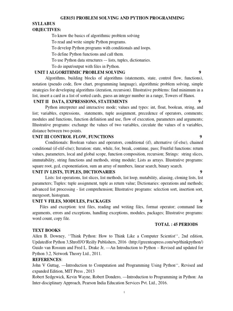 GE3151 PSPP All Unit Notes-pages-Deleted | PDF | Control Flow | Algorithms