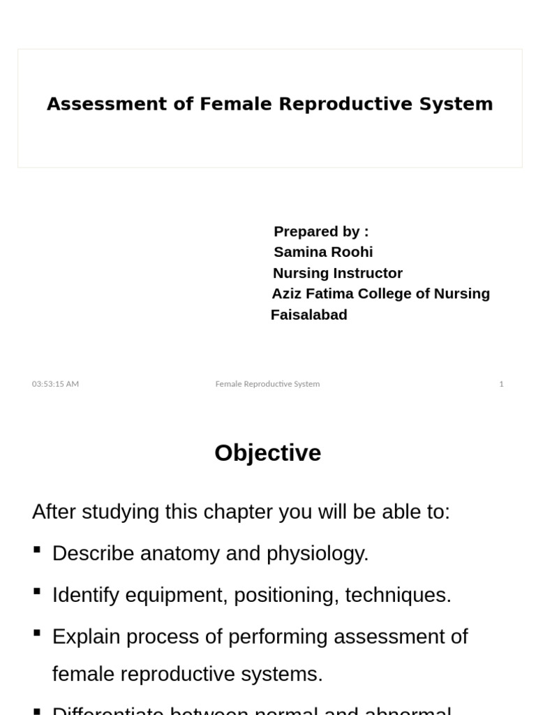 Female Reproductive System Assessment Guide | PDF | Vagina | Labia