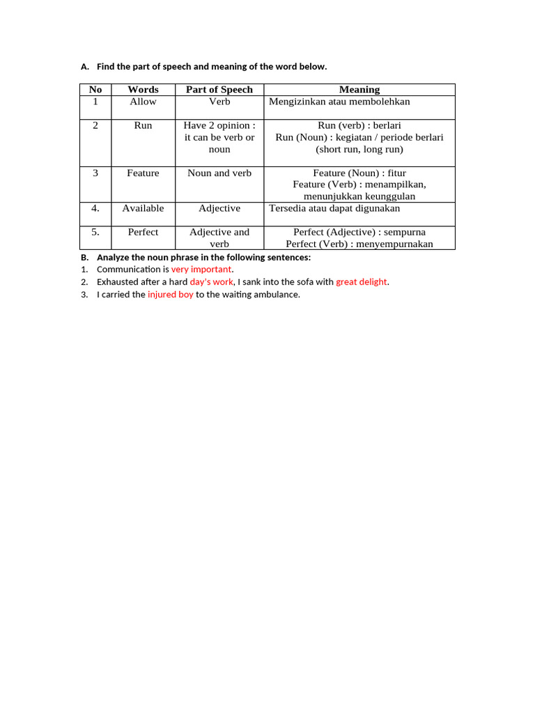 Word Classes Exercise | PDF