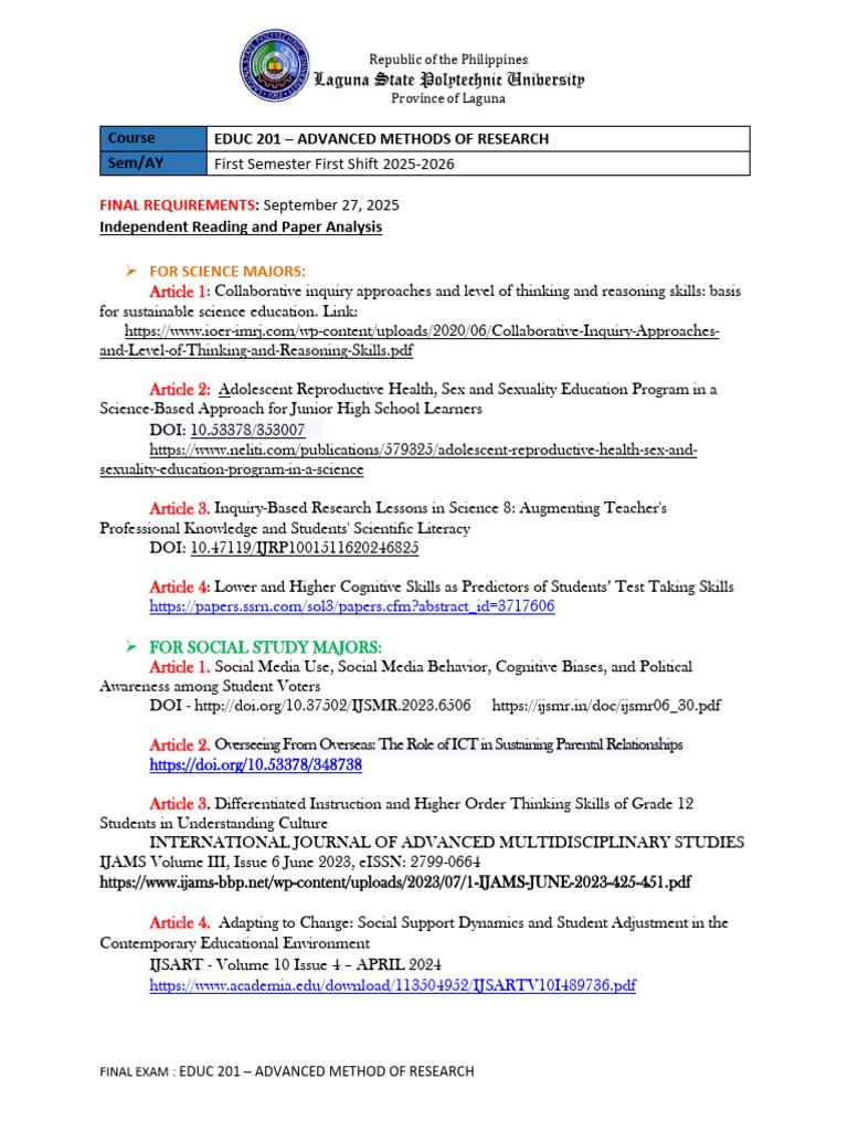 EDUC 201 Final Req (1) | PDF | Inquiry Based Learning | Psychological Concepts