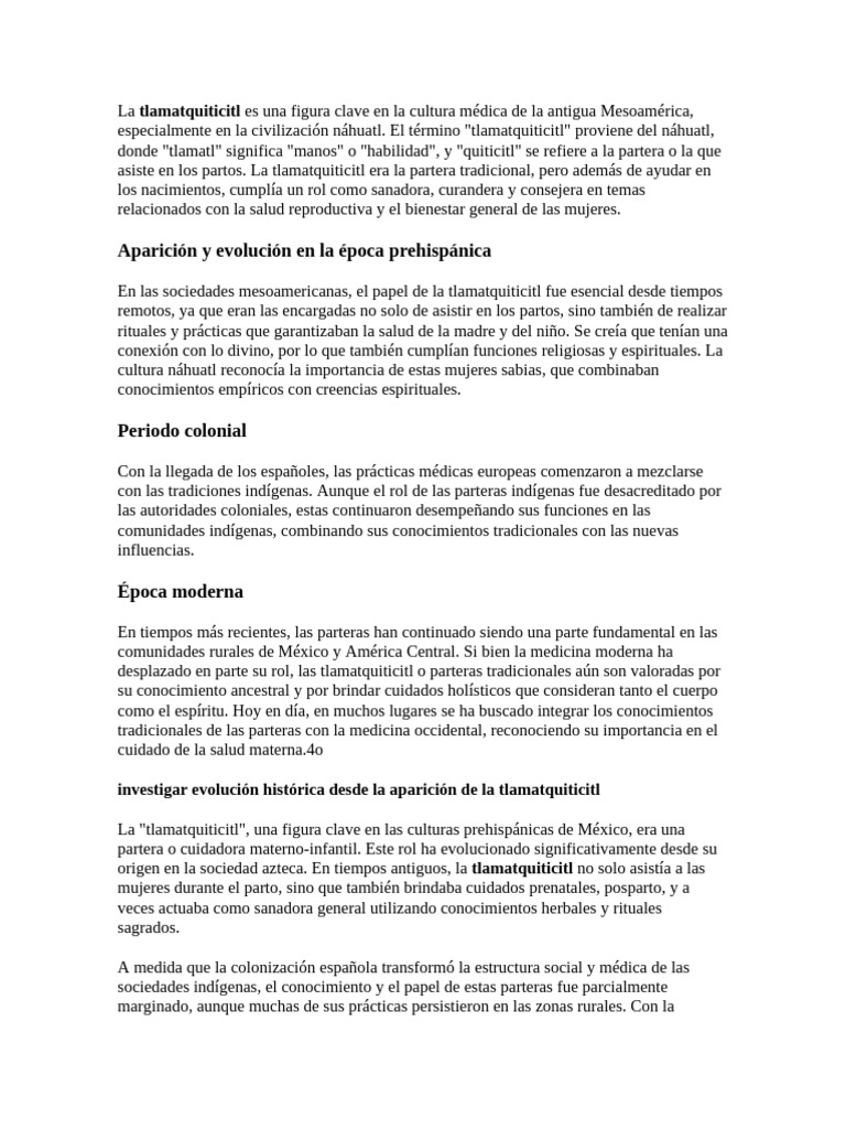 Evolución De La Tlamatquiticitl En Mesoamérica Pdf Partería