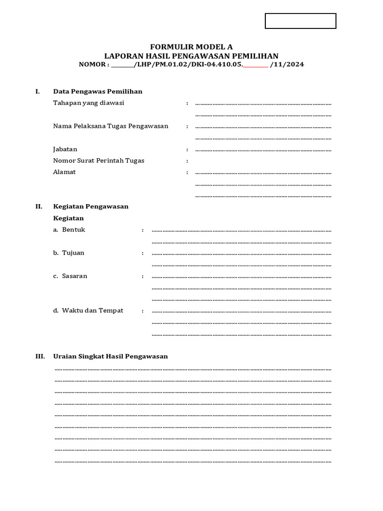 FORM A LHP 2024 PTPS Kel. Ulujami (1) Penghitungan | PDF