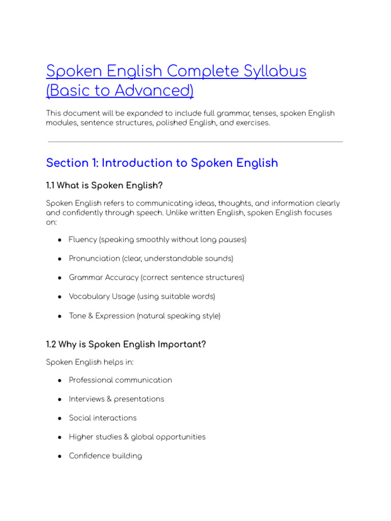 Complete Spoken English Syllabus | PDF | Verb | Adverb