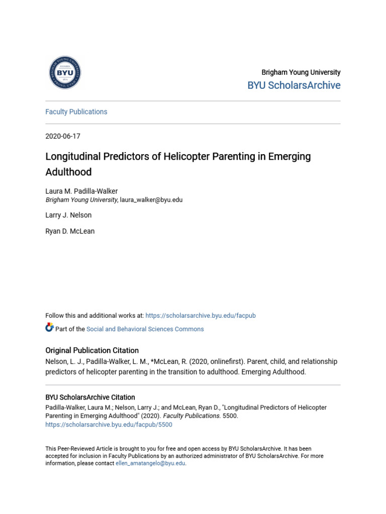 Longitudinal Predictors of Helicopter Parenting in Emerging Adult | PDF ...