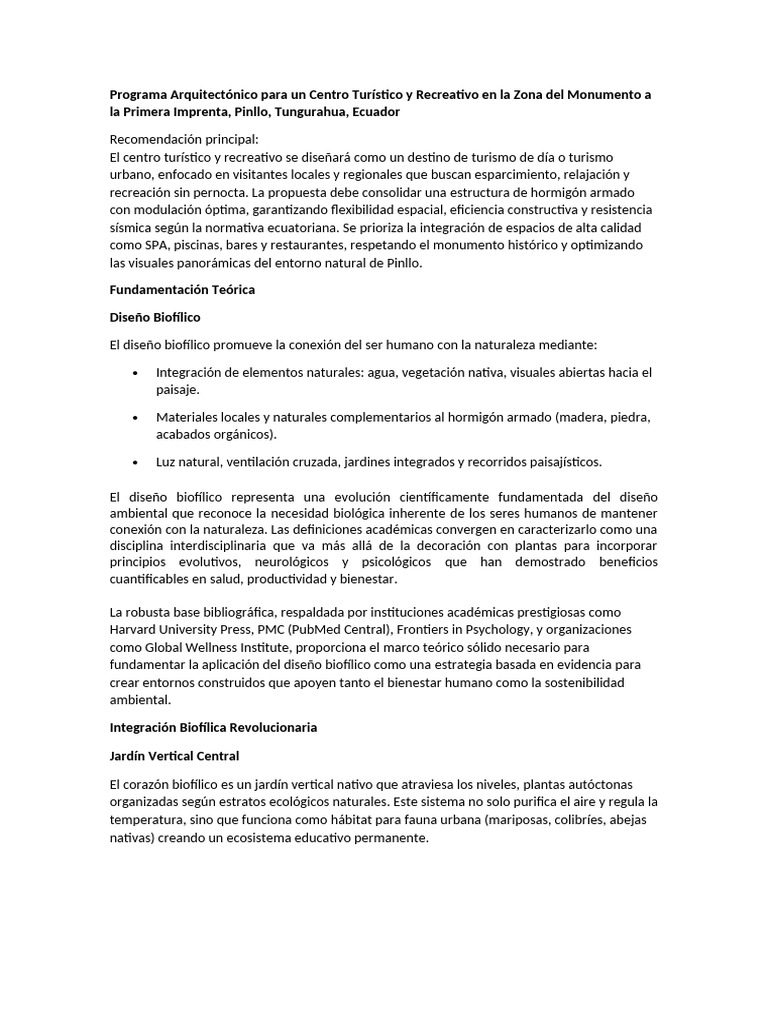 Programa Basico Centro Turístico y Recreativo | PDF | Sustentabilidad ...