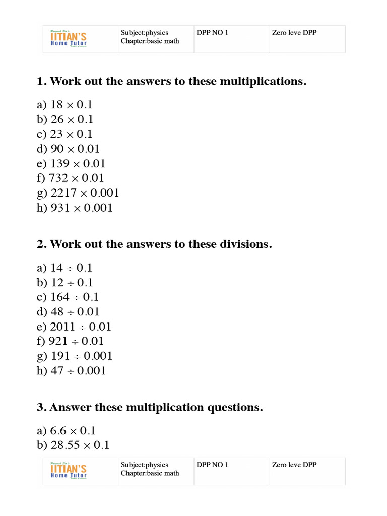 DPP No 1 (Zero Level) | PDF
