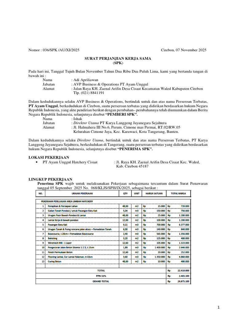 Draft SPK 036 - SPK Perluasan Area Limbah HC | PDF
