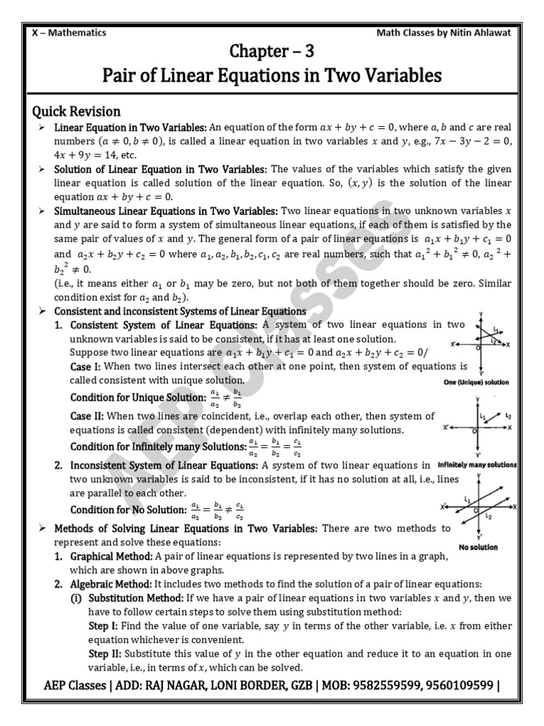 Linear Equations in Two Variables Guide | PDF | Equations | System Of ...
