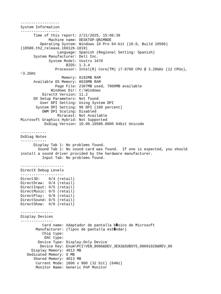 DX Diag | PDF | Computing | Computer Architecture