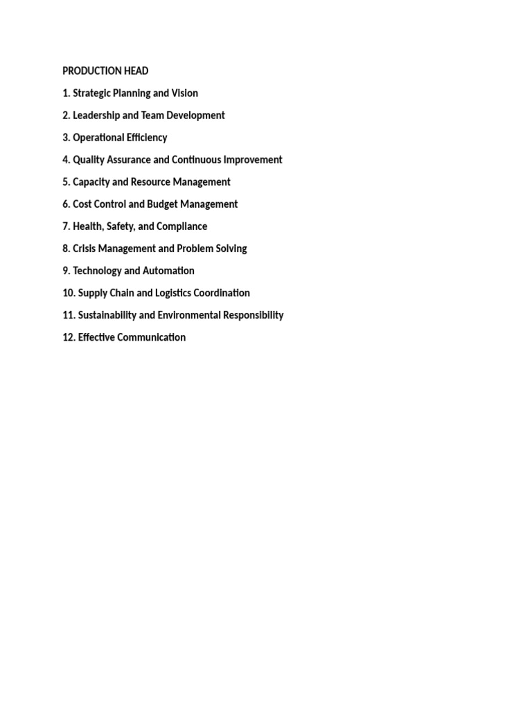 Production Head Pointers Final | PDF