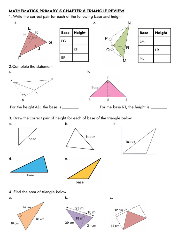Triangle Area and Height Review for Grade 5 | PDF