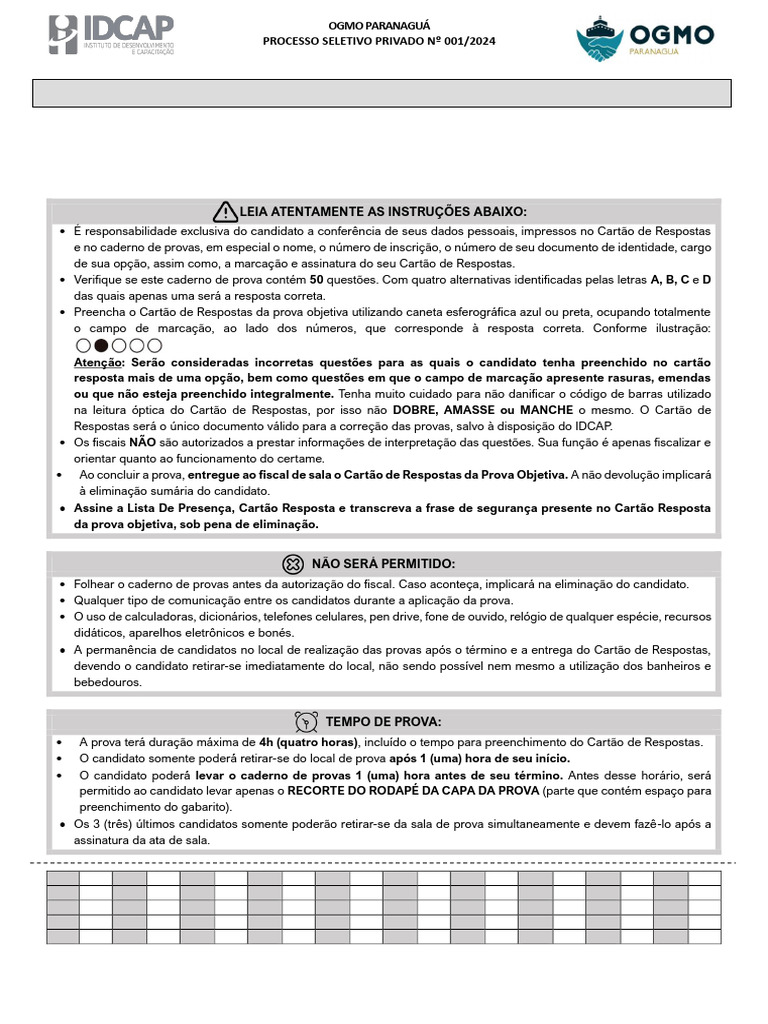 Instruções Processo Seletivo OGMO 2024 | PDF