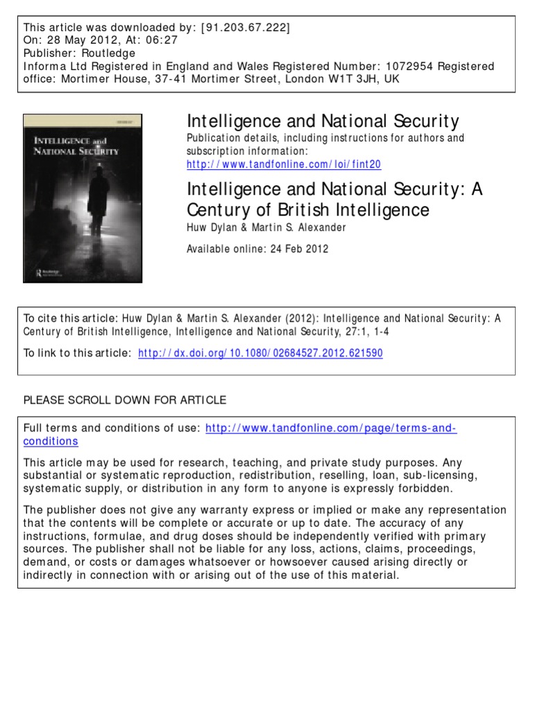 Intelligence and National Security | PDF | Secret Intelligence Service ...