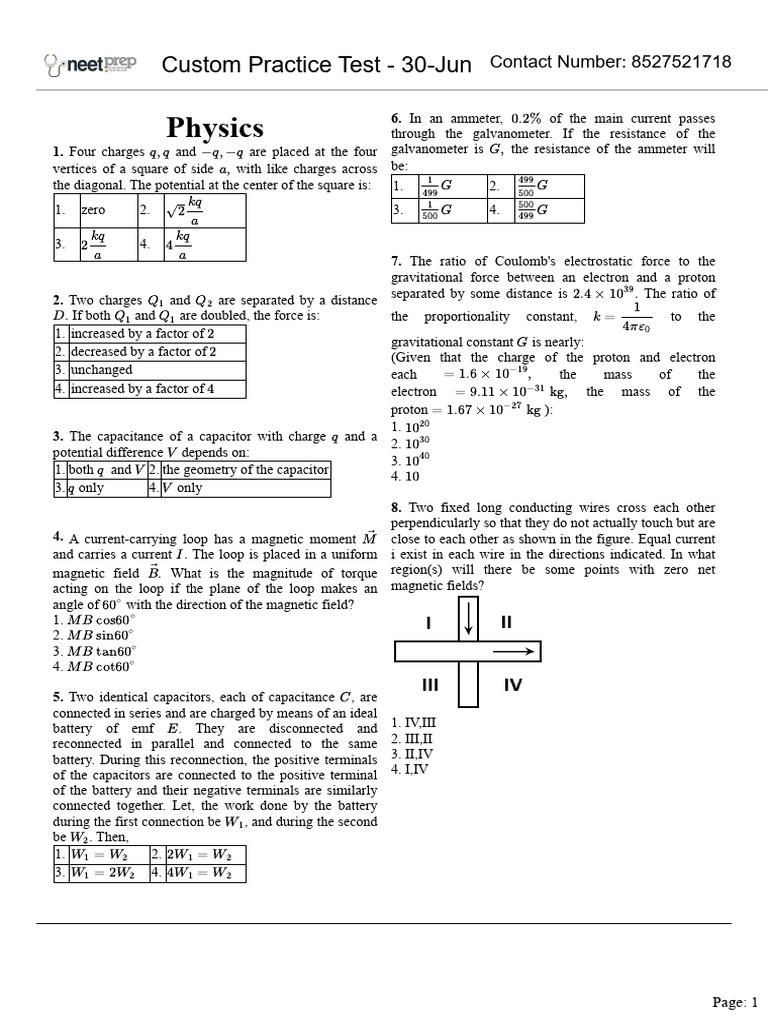 Physics Practice Test Questions | PDF | Capacitor | Capacitance