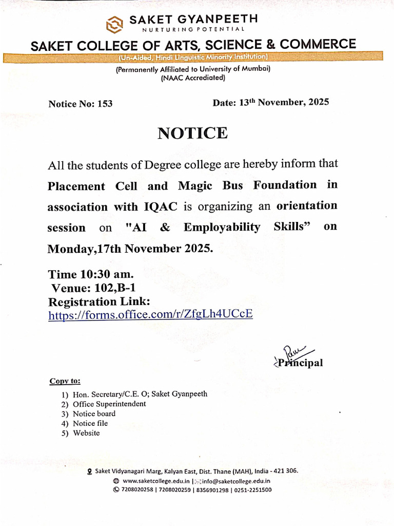Placement Cell Orientation Session Notice | PDF