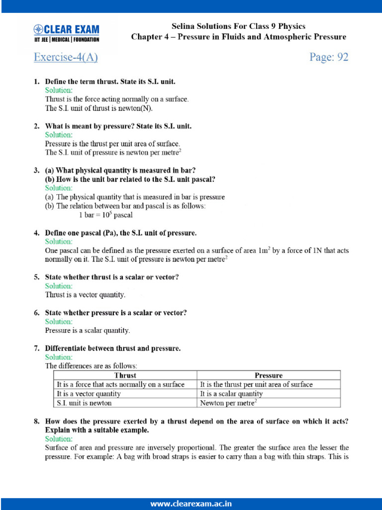 Selina Solutions For Class 9 Physics Chapter 4 Pressure in Fluids and ...