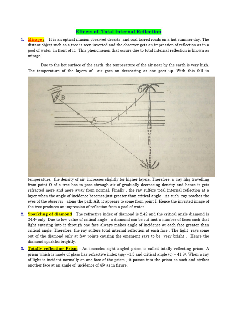 Total Internal Reflection Explained | PDF | Optical Fiber | Refraction