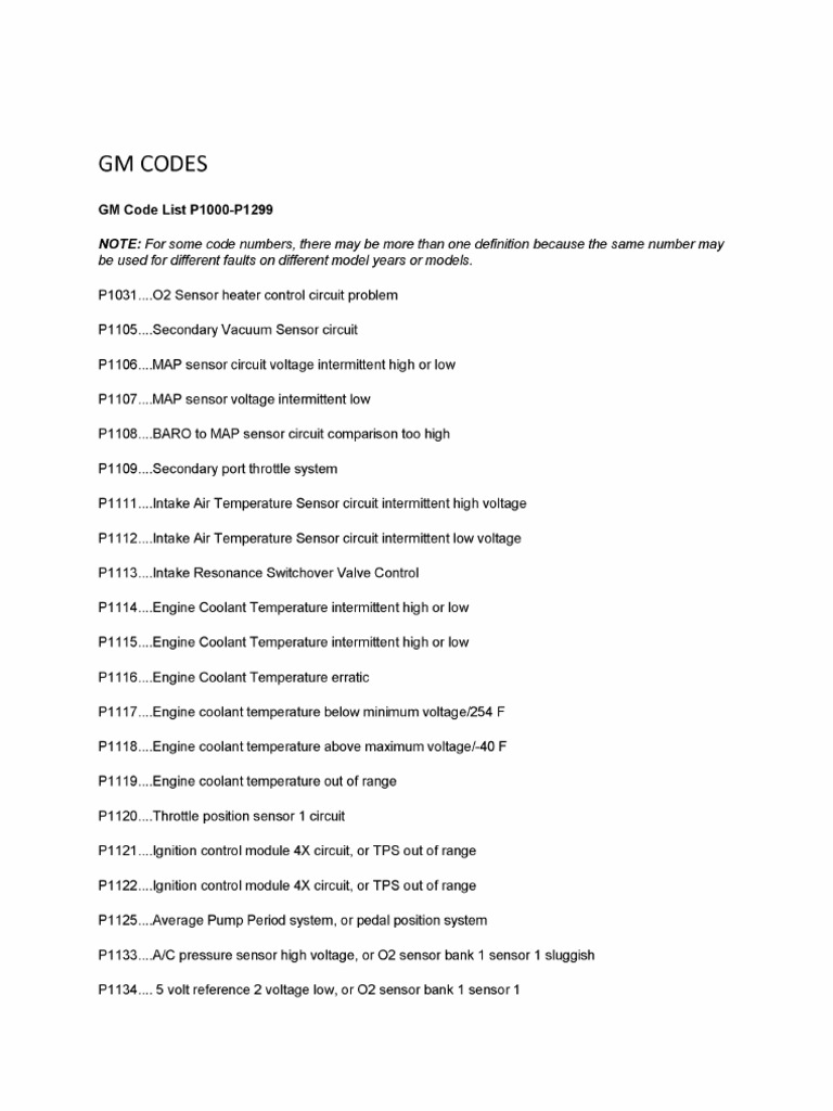 GM Trouble Codes | PDF