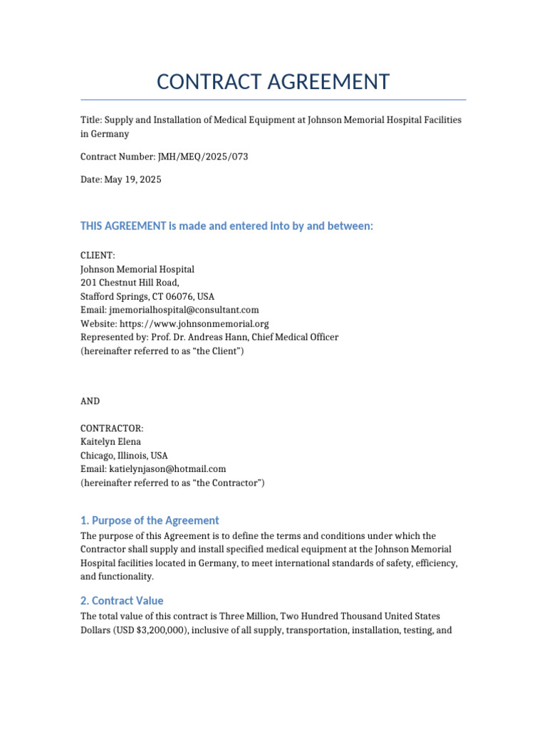 Contract Johnson Memorial Kaitelyn Elena | PDF | Medical Device