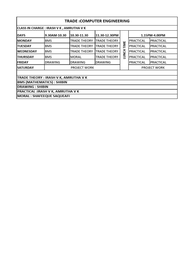 Time Table Computer Engineering | PDF