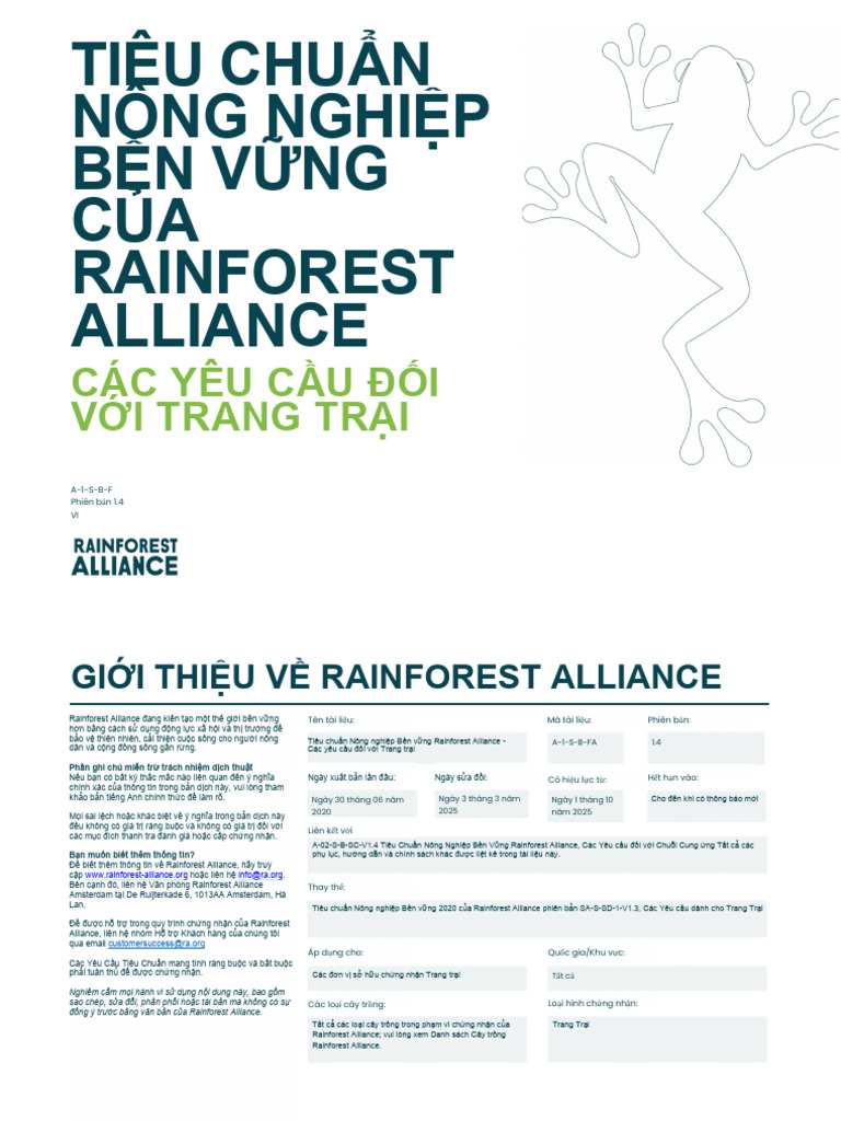 A 01 S B FA V1.4VI Rainforest Alliance Sustainable Agriculture Standard ...