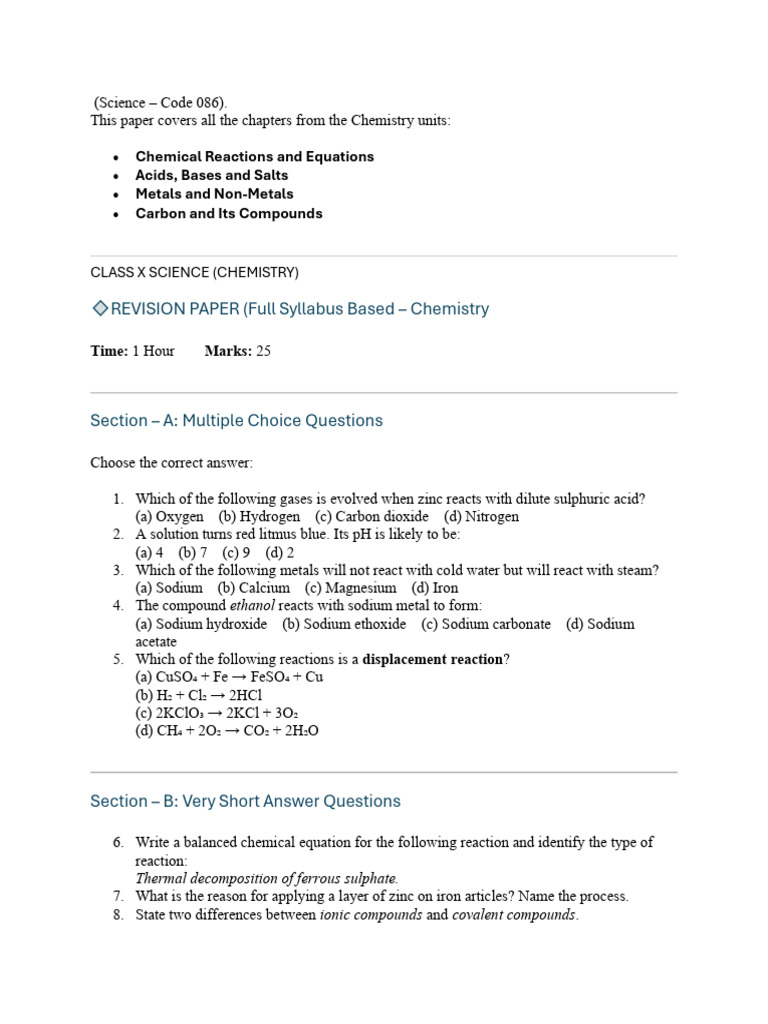 Chem Revision Paper | PDF | Chemical Reactions | Chemical Compounds