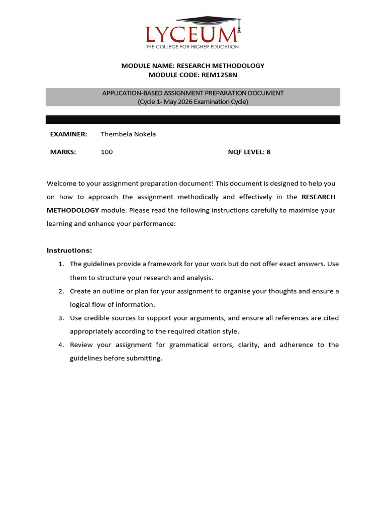 REM1258N C1 - 25 Research Project Prep | PDF | Methodology ...