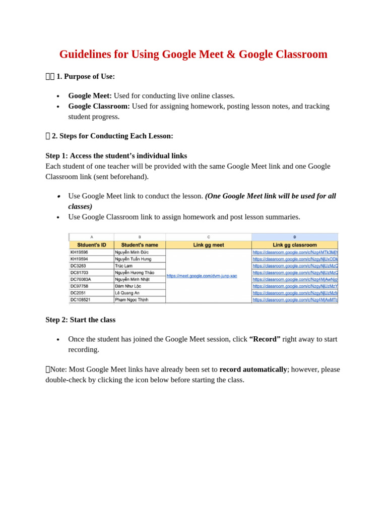 Google Meet & Classroom Usage Guide | PDF