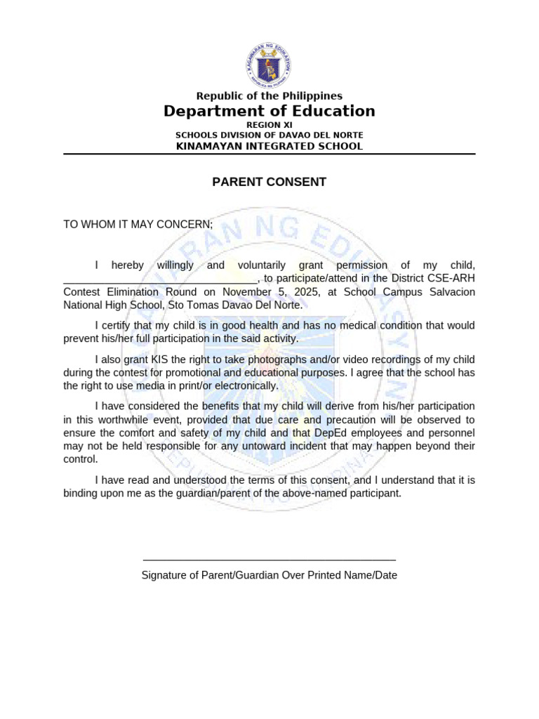 Parent Consent Intramurals | PDF