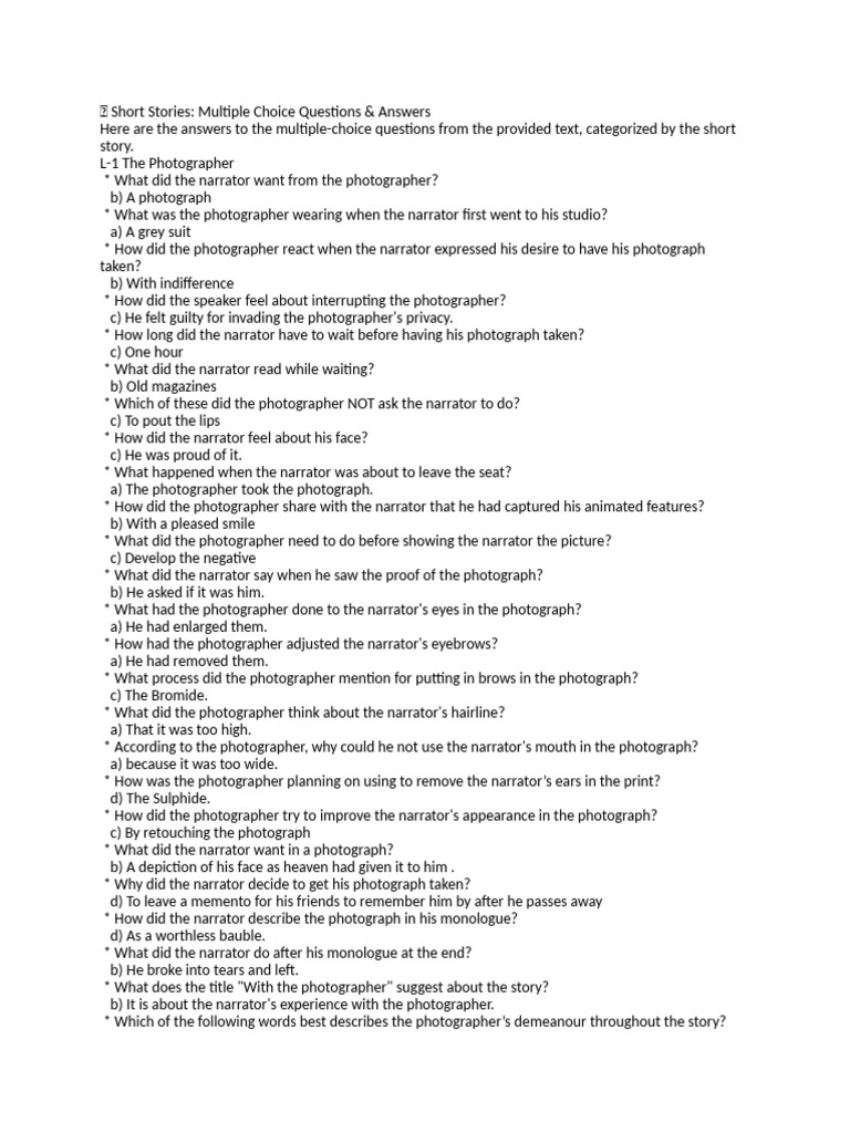 Short Stories: MCQ Answers & Insights | PDF