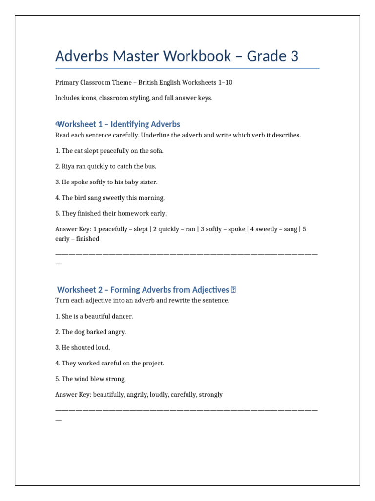 Grade 3 Adverbs Master Workbook | PDF | Adverb