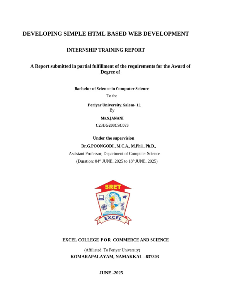 HTML Web Development Internship Report | PDF | Computer Programming ...