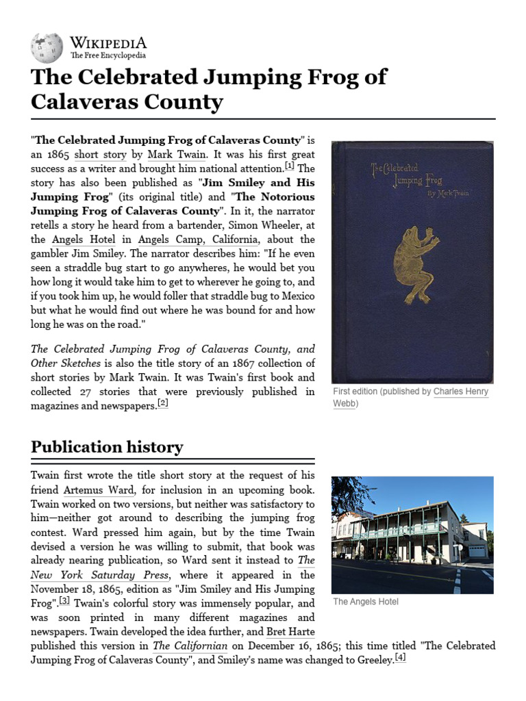 The Celebrated Jumping Frog of Calaveras County - Wikipedia | PDF ...