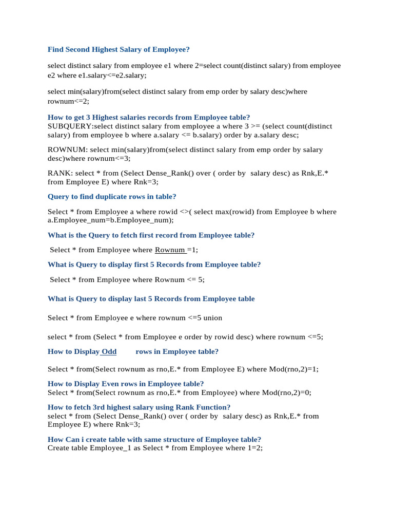 Solved SQL Queries | PDF | Sql | Table (Database)