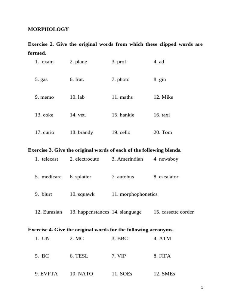Exercises - Morphology 2346 | PDF