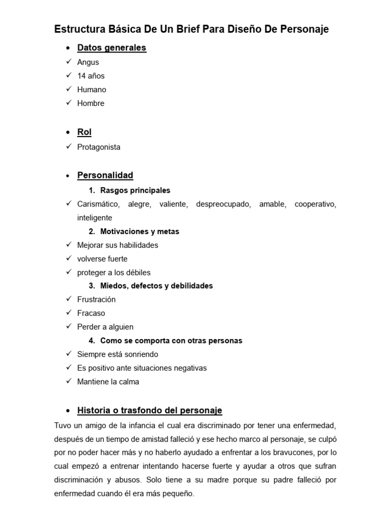 Brief para Diseño de Personaje Angus | PDF