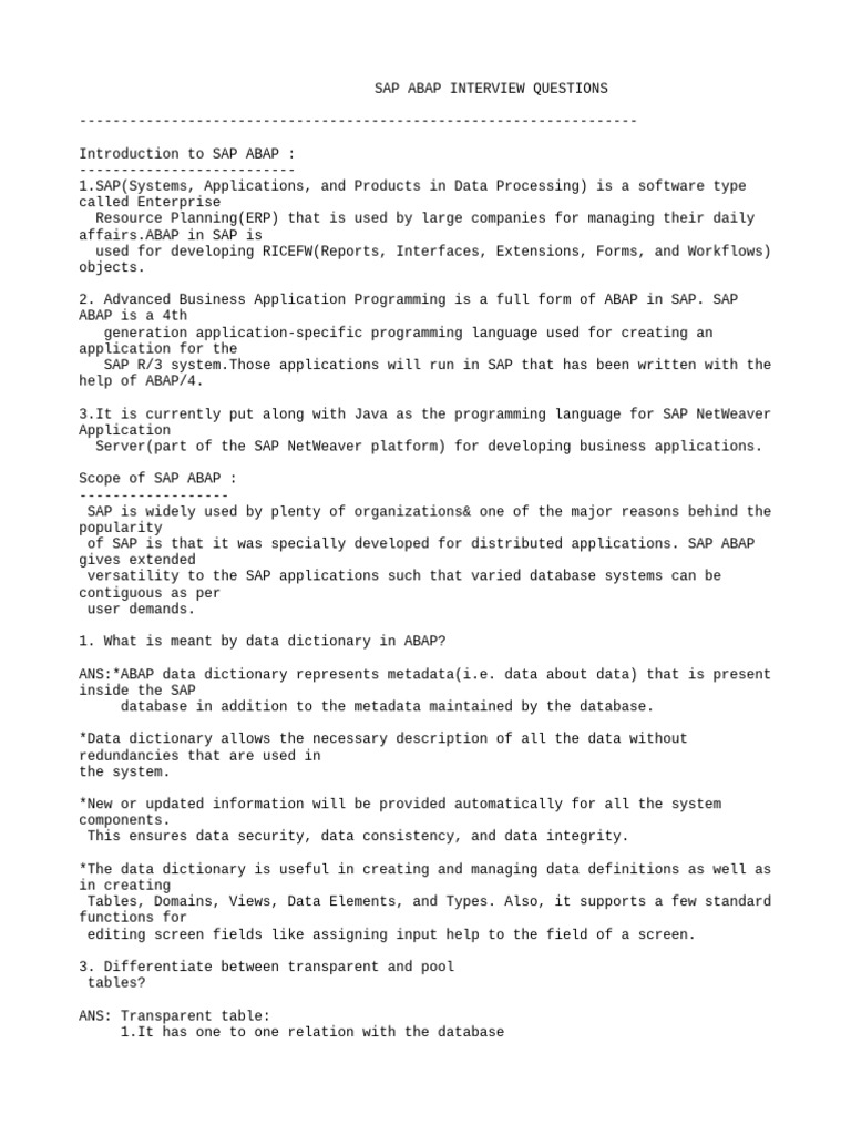 SAP ABAP Interview Questions | PDF | Class (Computer Programming) | Databases