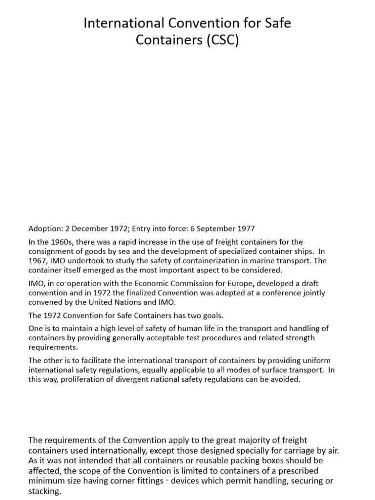International Convention For Safe Containers (CSC) | PDF | Cargo ...
