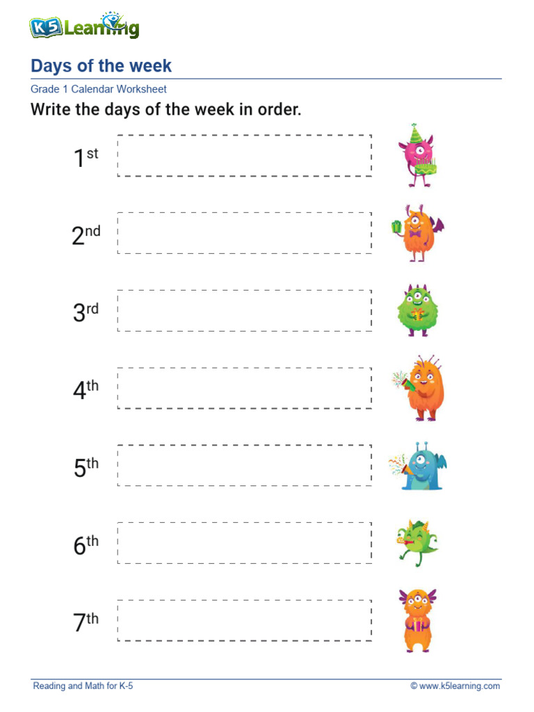 Grade 1 Days of the Week Worksheet | PDF